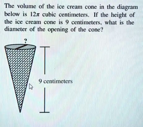 SOLVED: The volume of the ice cream cone in the diagram below is 121 cubic centimeters, If the ...