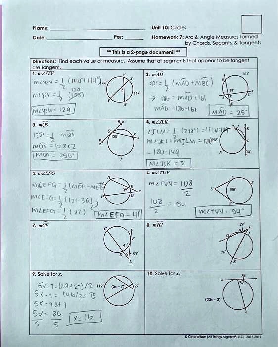 SOLVED: Name: Unknown Course: Circles Note Per: Homework 7: Arc ...