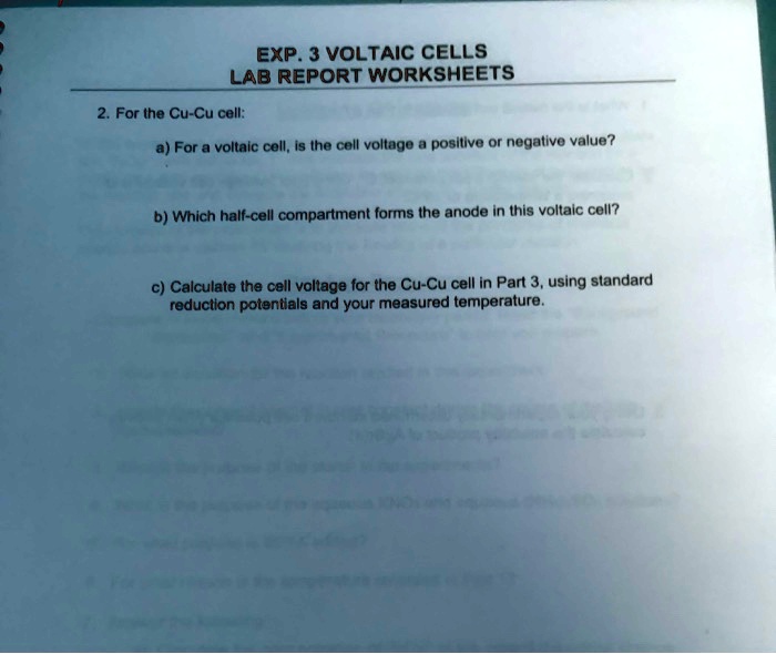 SOLVED: EXP 3 VOLTAIC CELLS LAB Report WORKSHEETS 2. For (he Cu-Cu call ...