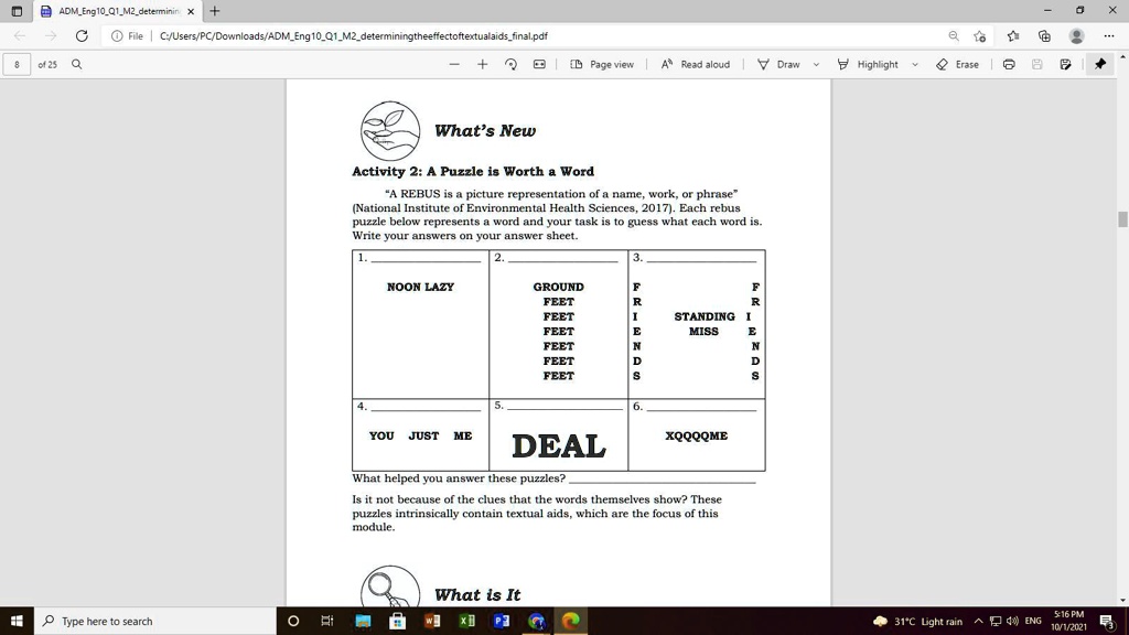 SOLVED: A REBUS is a picture representation of a name, work, or phrase ...