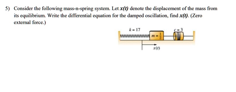 SOLVED: Consider the following mass-and-spring system: Let x(t) denote the displacement of the ...