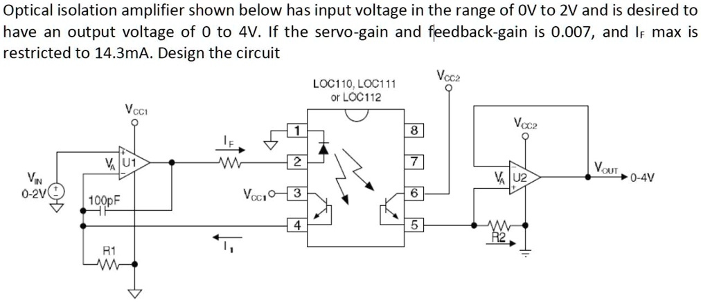 SOLVED: Optical isolation amplifier shown below has an input voltage in ...