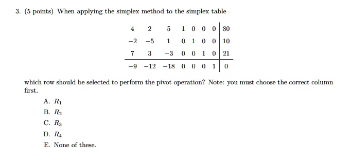 SOLVED: points) When applying the simplex method to the simplex table ... SOLVED: points) When applying the simplex method to the simplex table ...