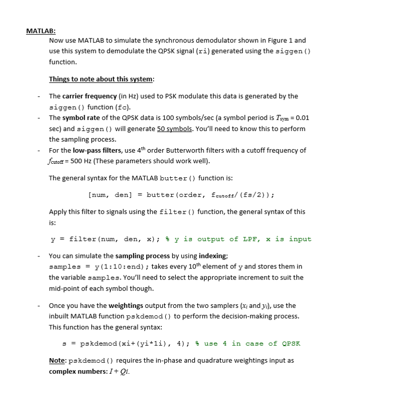matlab now use matlab to simulate the synchronous demodulator shown in figure 1 and use this ...