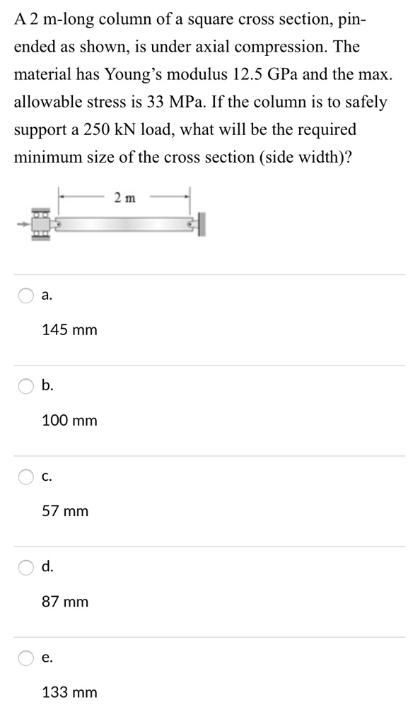 SOLVED: A 2 m-long column of a square cross section, pin. ended as ...
