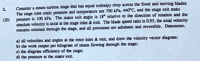 Consider a steam-turbine stage that has an equal enthalpy drop across ...