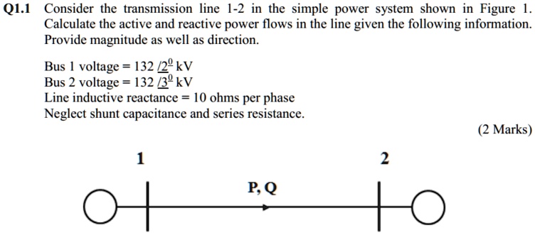 SOLVED: Q1.1 Consider the transmission line 1-2 in the simple power system shown in Figure 1 ...