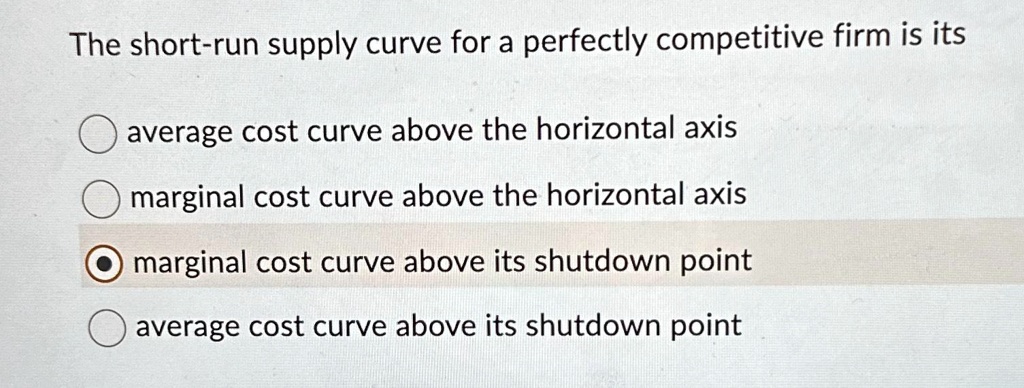 SOLVED: The short-run supply curve for a perfectly competitive firm is ...