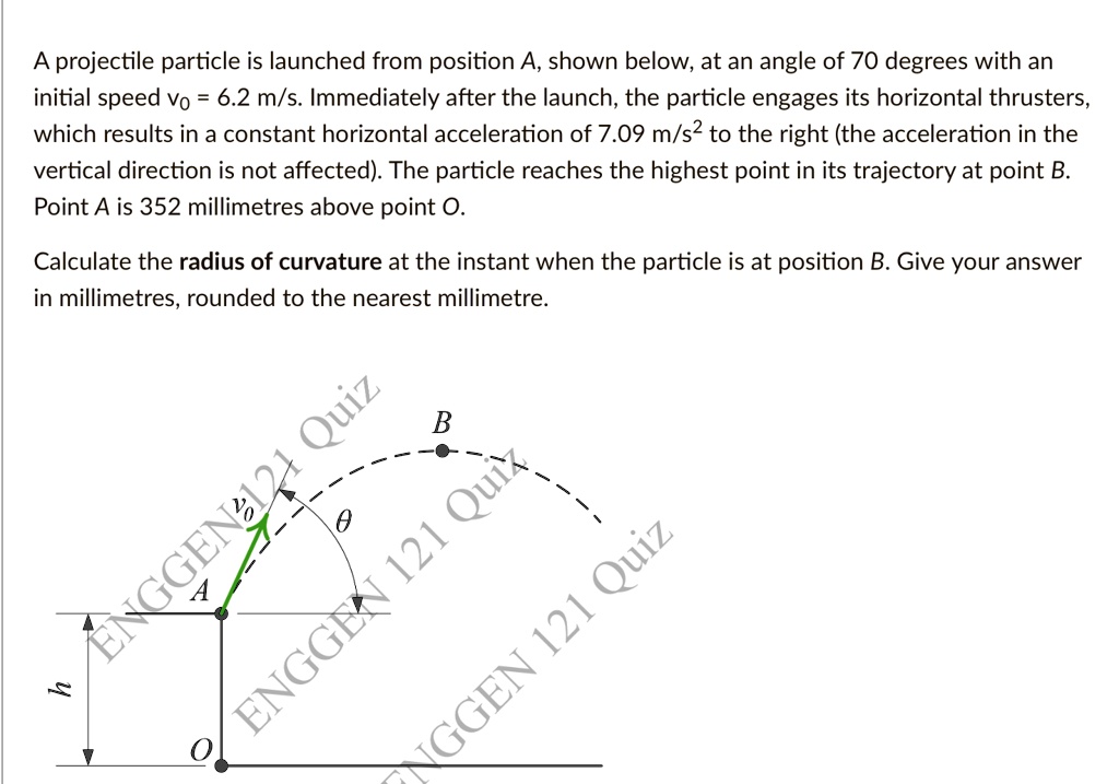 a projectile particle is launched from position ashown belowat an angle of 70 degrees with an ...