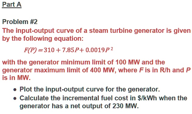 Solved Part A Problem 2 The Input Output Curve Of A Steam Turbine Generator Is Given By The 