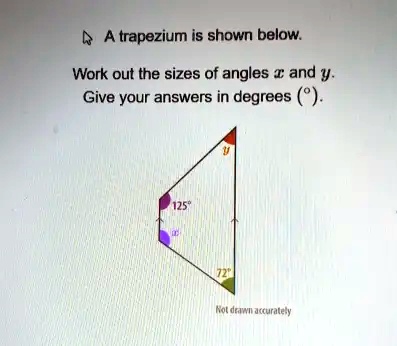 A trapezium is shown below: Work out the sizes of angles = and y Give ...