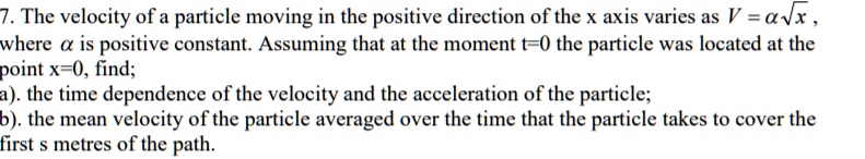 Solved The Velocity Of A Particle Moving In The Positive Direction Of