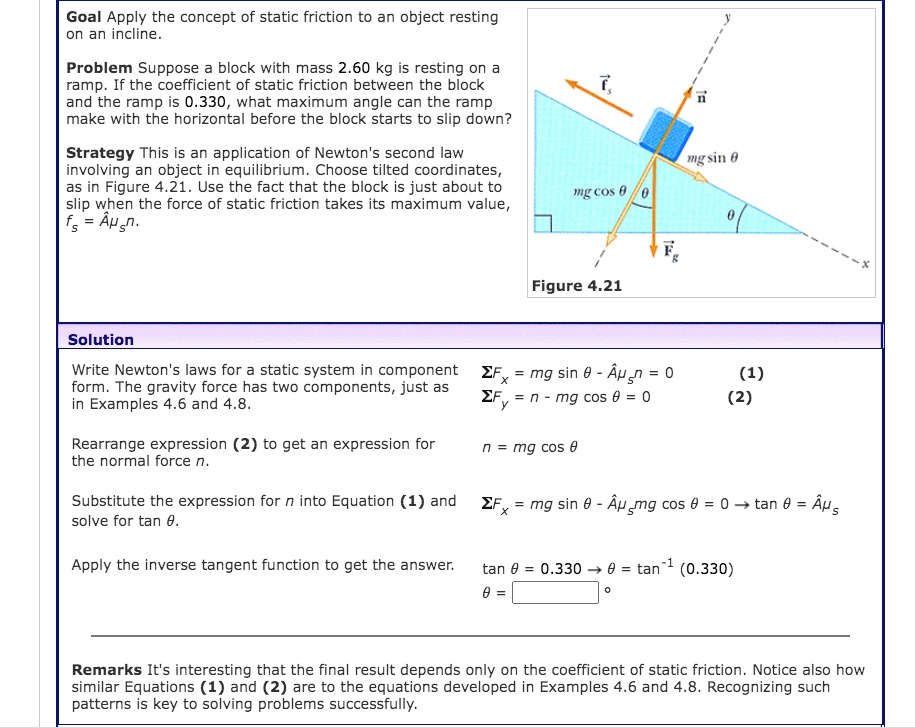 SOLVED: Goal: Apply the concept of static friction to an object resting on an incline. Problem ...