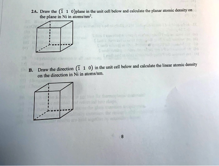 SOLVED: 2A. Draw the (0) plane in the unit cell below and calculate the ...