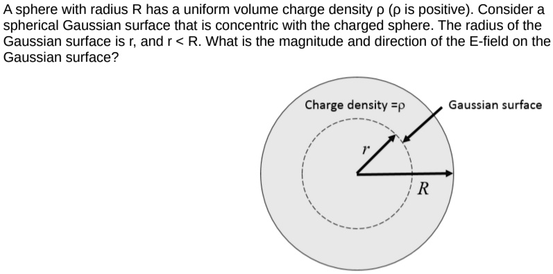SOLVED: A sphere with radius R has a uniform volume charge density p (p is positive). Consider a ...