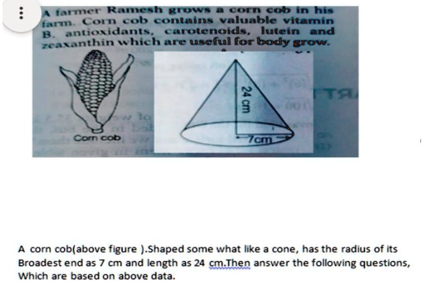 [GET ANSWER] A farmer Ramesh grows a corn cob in his farm. Corn cob ...