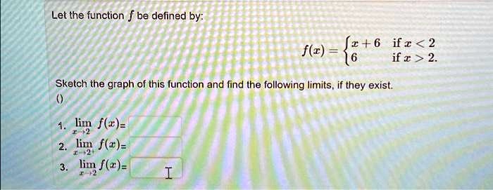 SOLVED: Let the function f be defined by: f(x) = x + 6 if x 2. Sketch the graph of this function ...