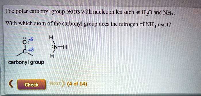 SOLVED:The polar carbonyl group reacts with nucleophiles such as H,O ...