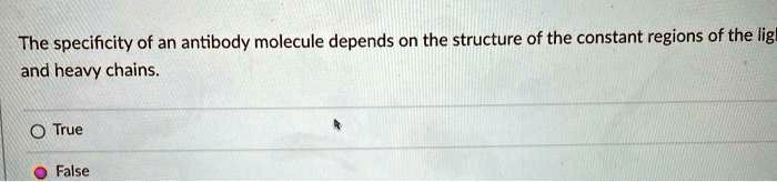 SOLVED: The specifcity of an antibody molecule depends on the structure ...
