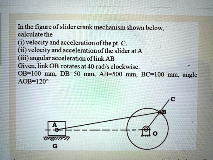 SOLVED: In the figure of a slider crank mechanism shown below, calculate the velocity and ...