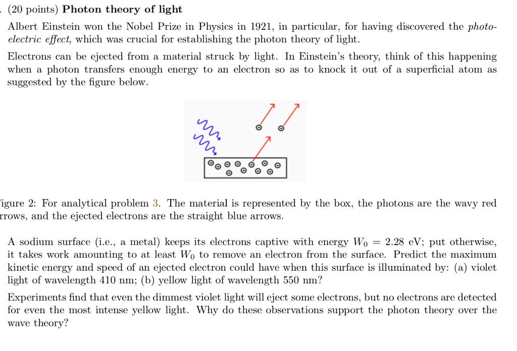 20 points photon theory of light albert einstein won the nobel prize in ...