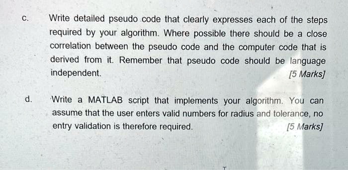 SOLVED:Write detailed pseudo code that clearly expresses each of the ...