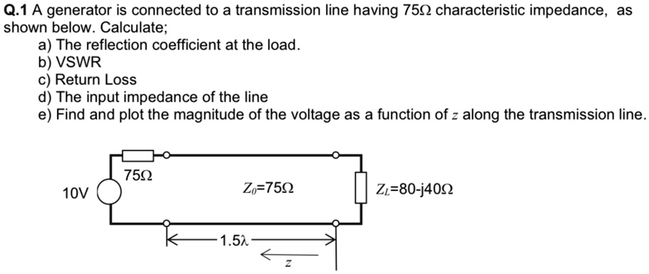 q1 a generator is connected to a transmission line having 75 characteristic impedance as shown ...