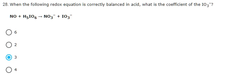 SOLVED: When the following redox equation is correctly balanced in acid ...