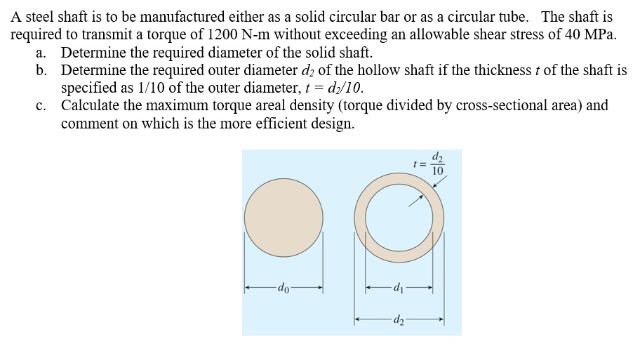 A steel shaft is to be manufactured either as a solid circular bar or ...