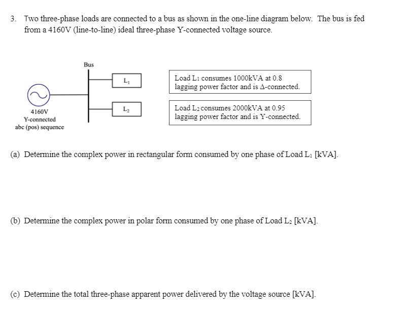 3. Two three-phase loads are connected to a bus as shown in the one ...