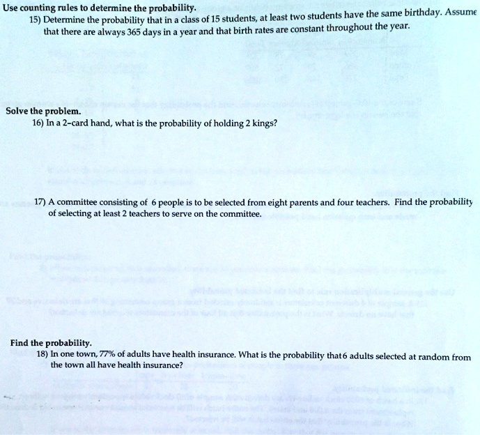 SOLVED: Use counting rules to determine the probability that in a class ...