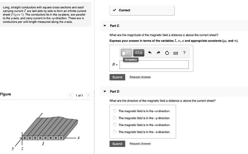 long straight conductors with square cioss sections and each carrying ...