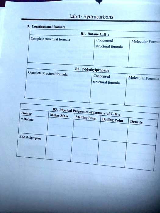 SOLVED:Lab 1- Hydrocarbons Constitutional Isomers Butane C Hjo ...