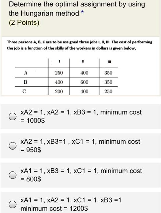 SOLVED: Determine the optimal assignment by using the Hungarian method ...