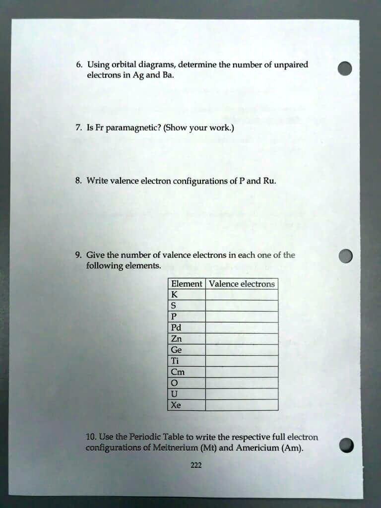 6. Using orbital diagrams, determine the number of unpaired electrons ...
