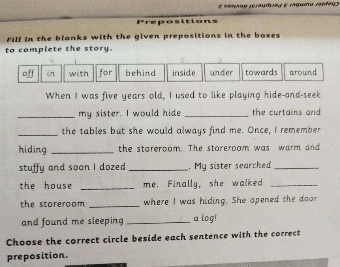 Fill in the blanks with the given prepositions in the boxes to complete ...