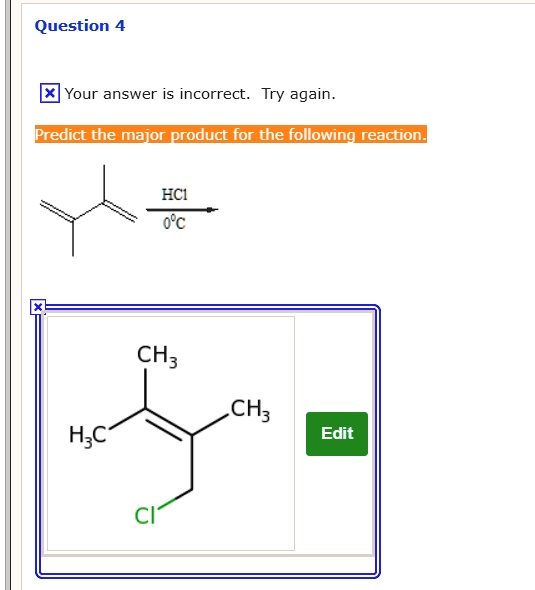 question 4 your answer is incorrect try again predict the major product for the following ...