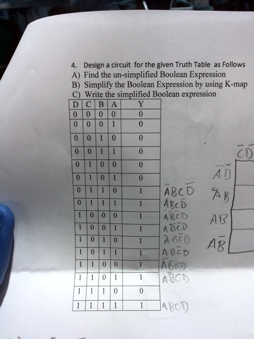 SOLVED: 4. Design a circuit for the given Truth Table as follows: A B C ...