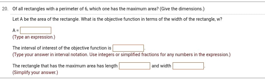 20. Of all rectangles with a perimeter of 6, which one has the maximum ...