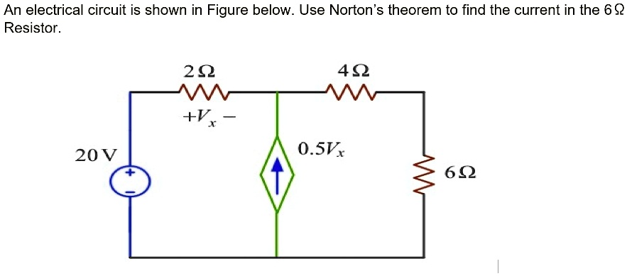An electrical circuit is shown in Figure below. Use Norton's theorem to find the current in the ...
