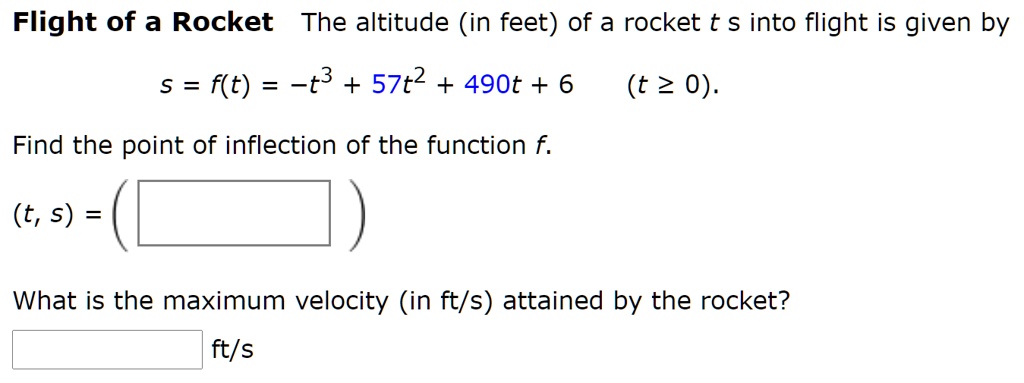 Flight of a Rocket The altitude (in feet) of a rocket t s into flight ...