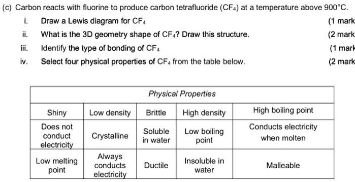 SOLVED:(c) Carbon reacts with fluorine to produce carbon tetrafluoride ...