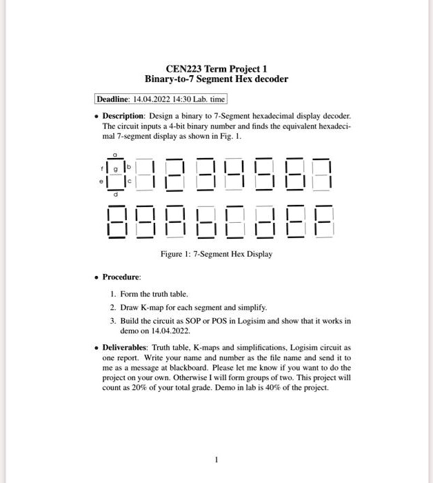 Solved Cen22 Term Project Binary To 7 Segment Hex Decoder Deadline