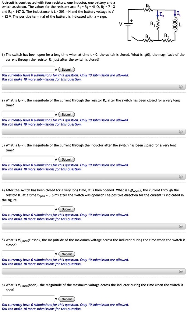 SOLVED: circuit constructed with fou resistors inductor, battery switch ...
