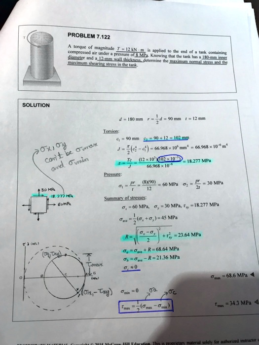 PROBLEM 7.122 A torque of magnitude T=12 kNm is applied to the end of a tank containing ...