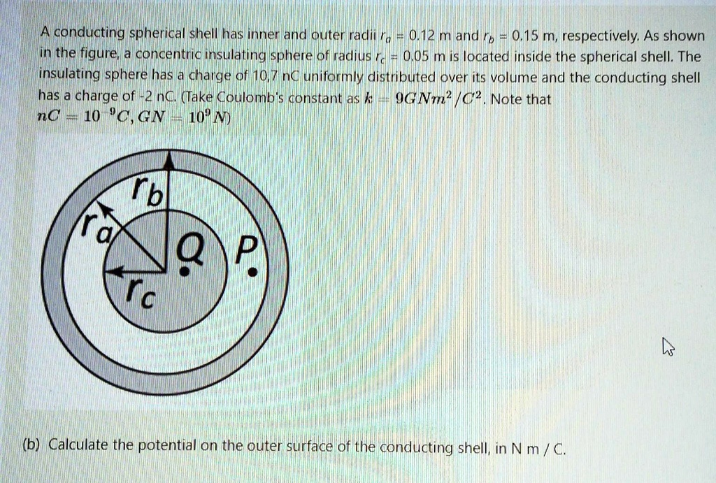 texts a conducting spherical shell has inner and outer radii r 012 m ...