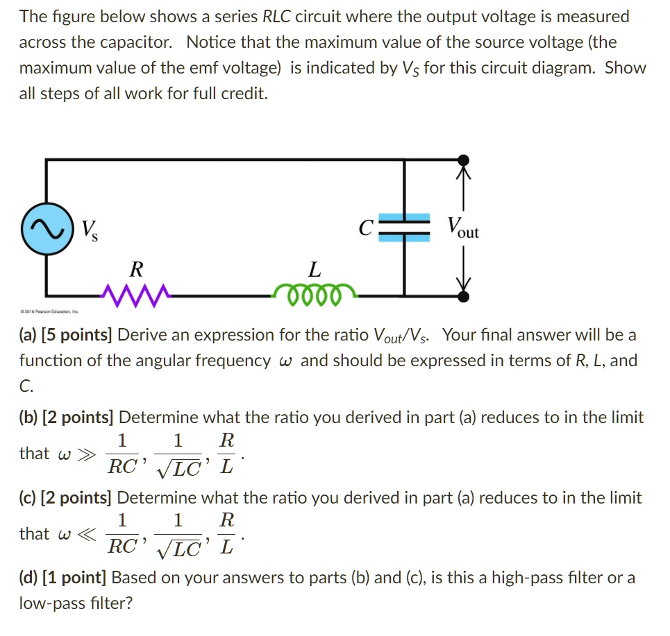the figure below shows a series rlc circuit where the output voltage is measured across the ...
