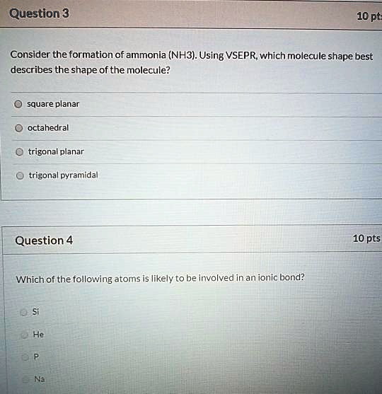 SOLVED:Question 3 10 pt Consider the formation of ammonia (NH3) Using ...