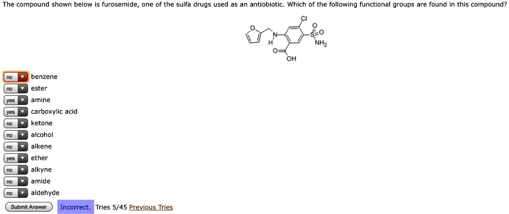 The compound shown below is furosemide, one of the sulfa drugs used as ...
