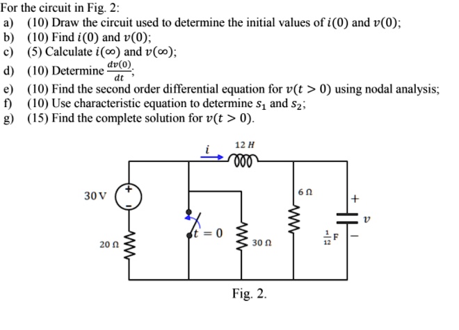 SOLVED: For the circuit in Fig. 2: a) Draw the circuit used to determine the initial values of i ...